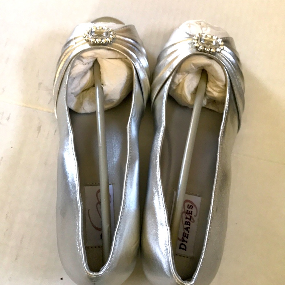 Silver Wedge Shoes By Dyeables With Gemstones - Gem